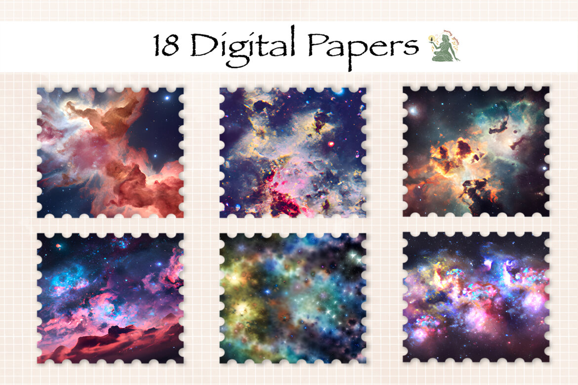 Watercolour Space Fantasy Digital Paper | Deeezy