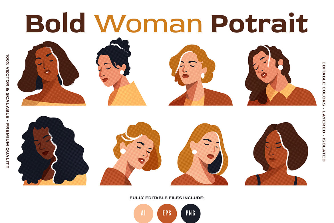 8 Vector Bold Woman Portraits | Deeezy