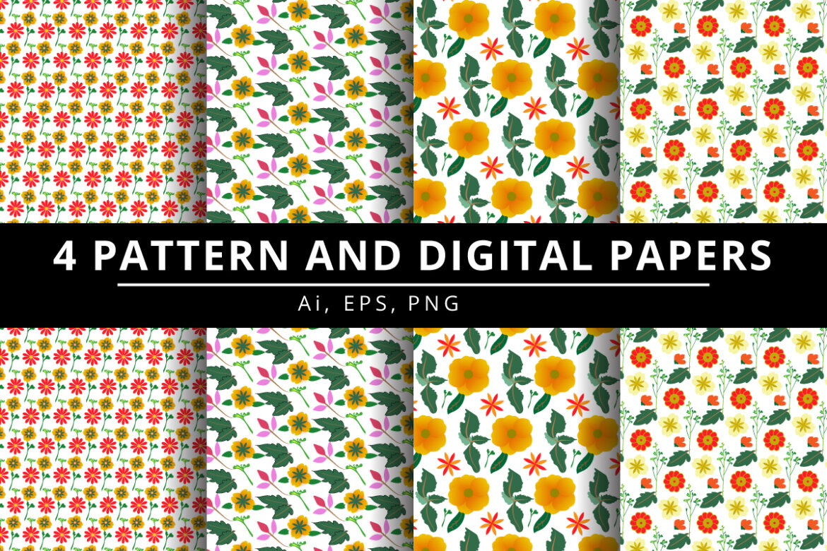 Floral Pattern and Digital Paper Bundle-08 | Deeezy