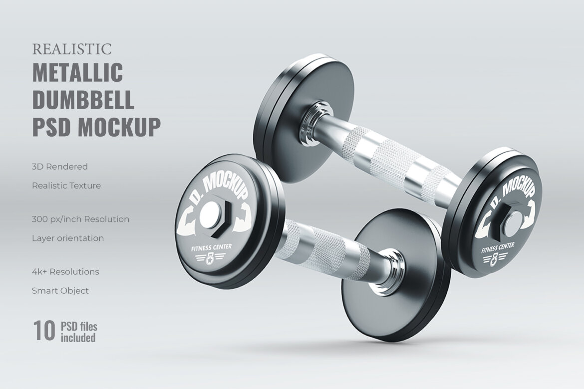 Realistic Metallic Gym Dumbbell PSD Mockup | Deeezy