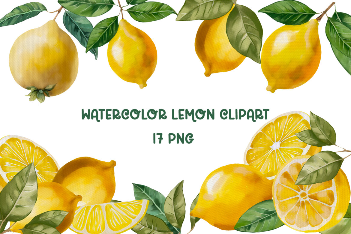 Watercolor Lemon Clipart, Yellow citrus fruit | Deeezy