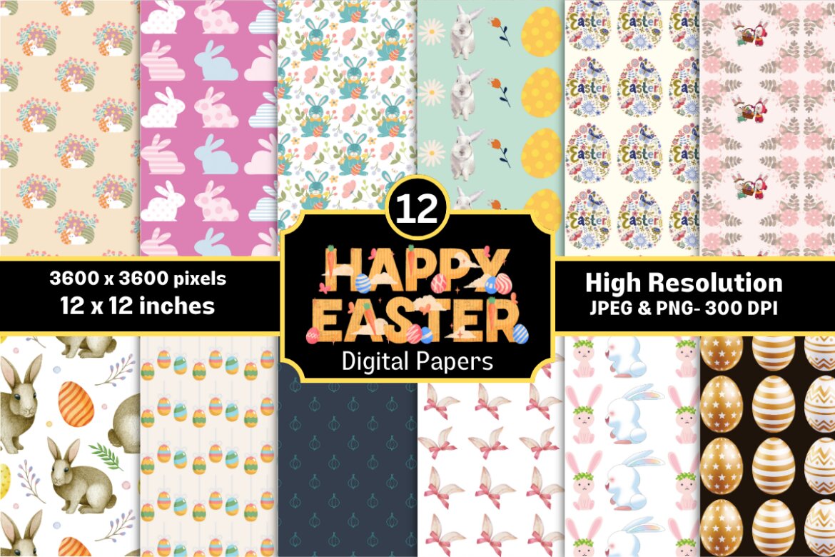 Happy Easter Digital Paper Pack | Deeezy
