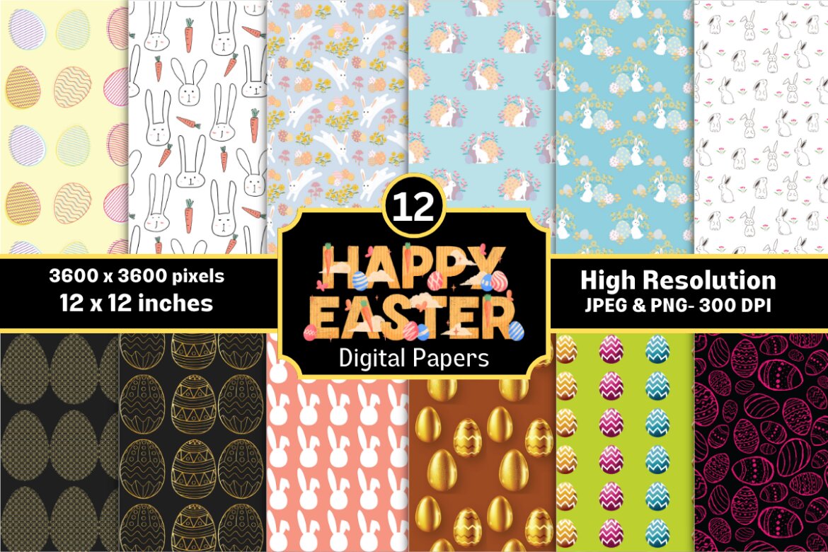 Happy Easter Digital Paper Pack | Deeezy