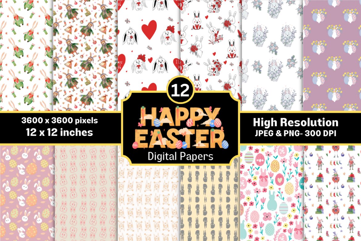 Happy Easter Digital Paper Pack | Deeezy