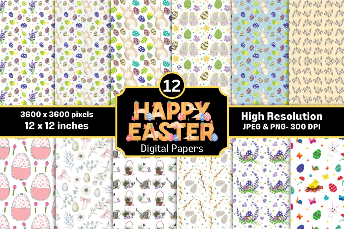 Happy Easter Digital Paper Pack | Deeezy