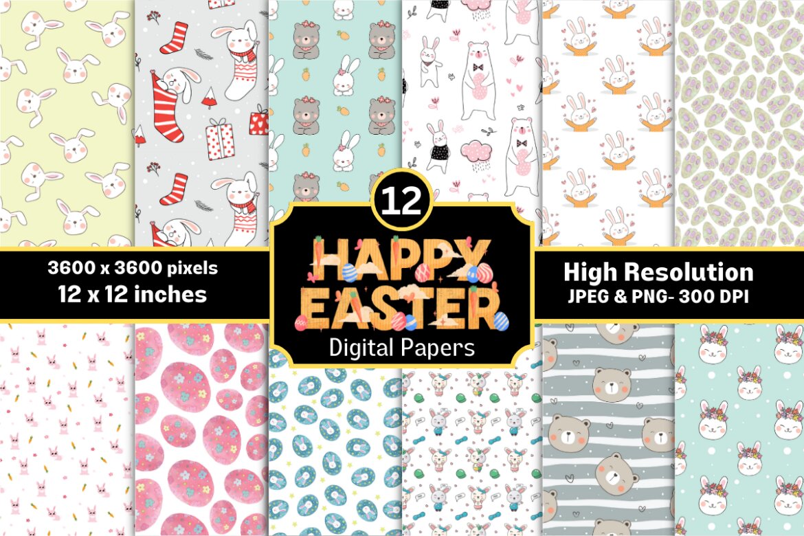 Happy Easter Digital Paper Pack | Deeezy