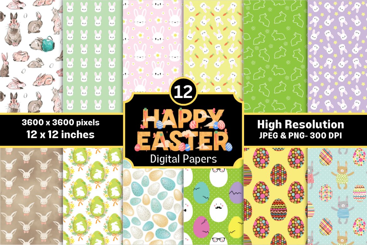 Happy Easter Digital Paper Pack | Deeezy