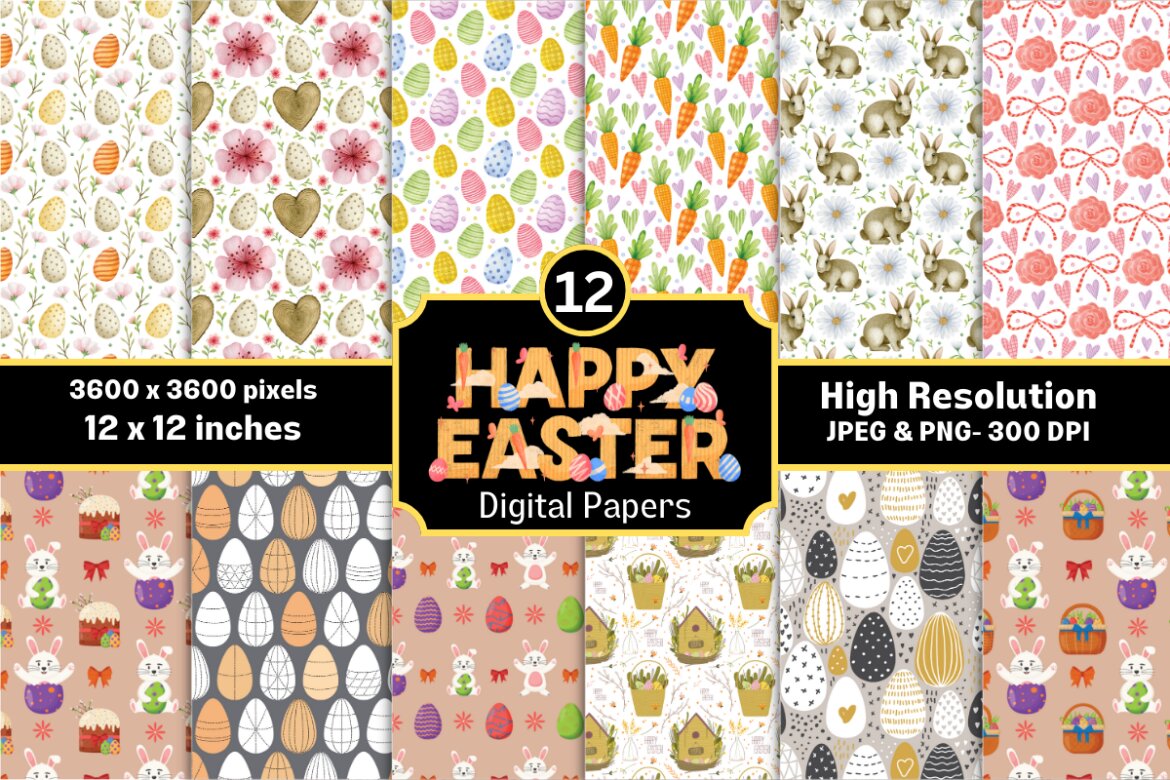 Happy Easter Digital Paper Pack | Deeezy