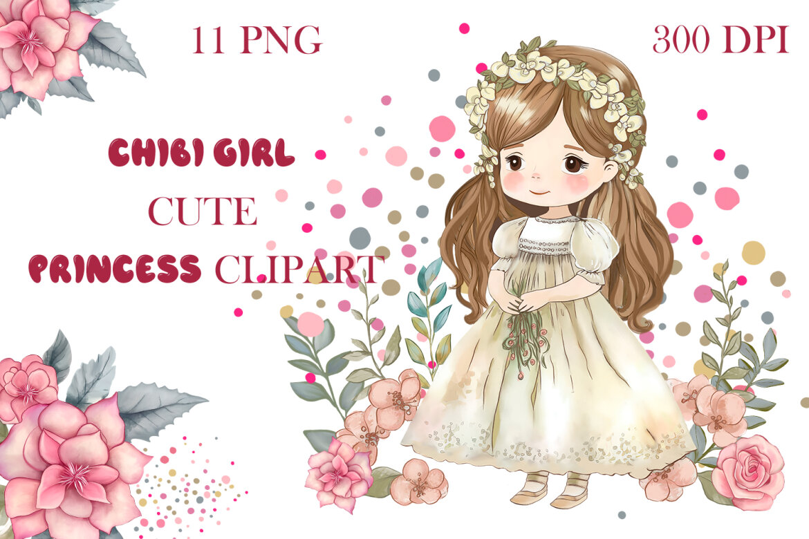 Chibi girl cute princess and fairy flowers Clipart | Deeezy