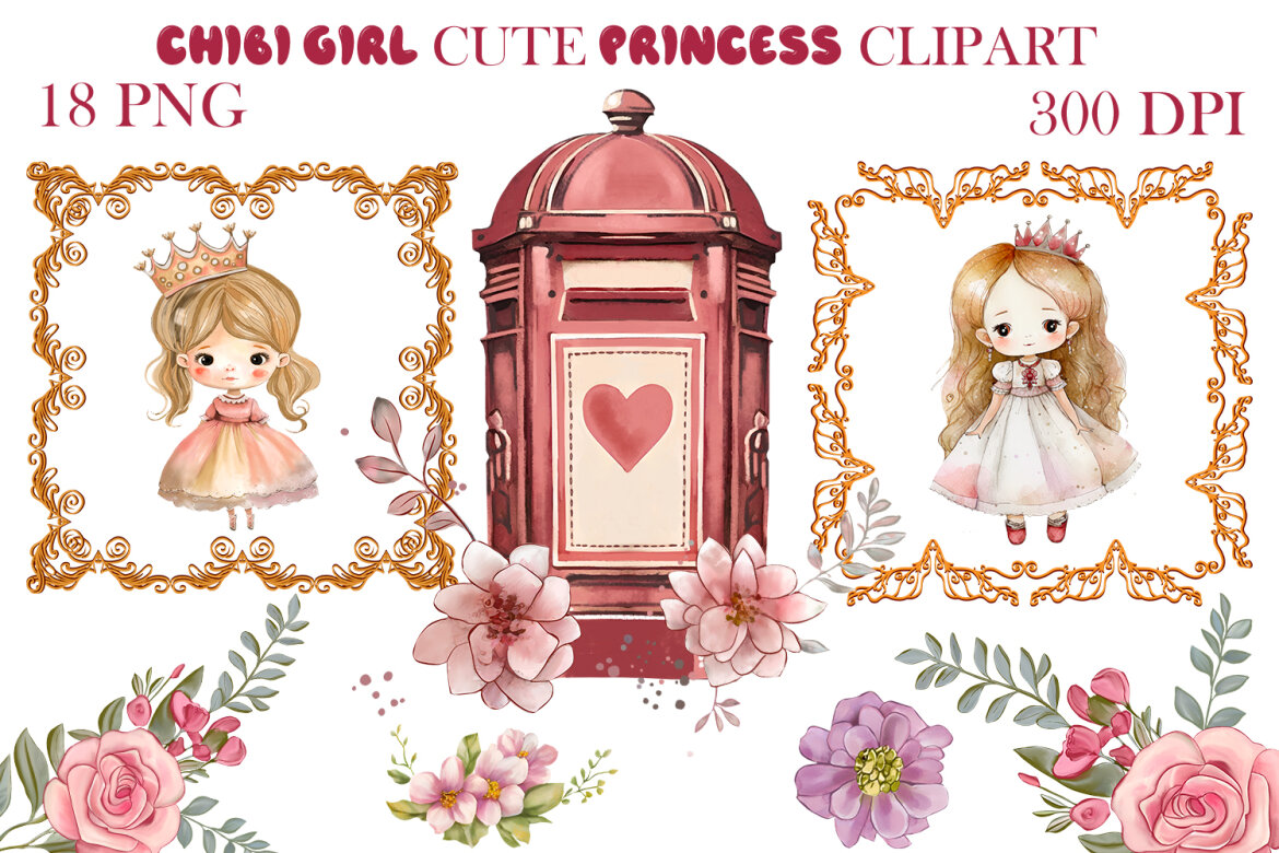 Two cute little chibi princesses in a crown | Deeezy