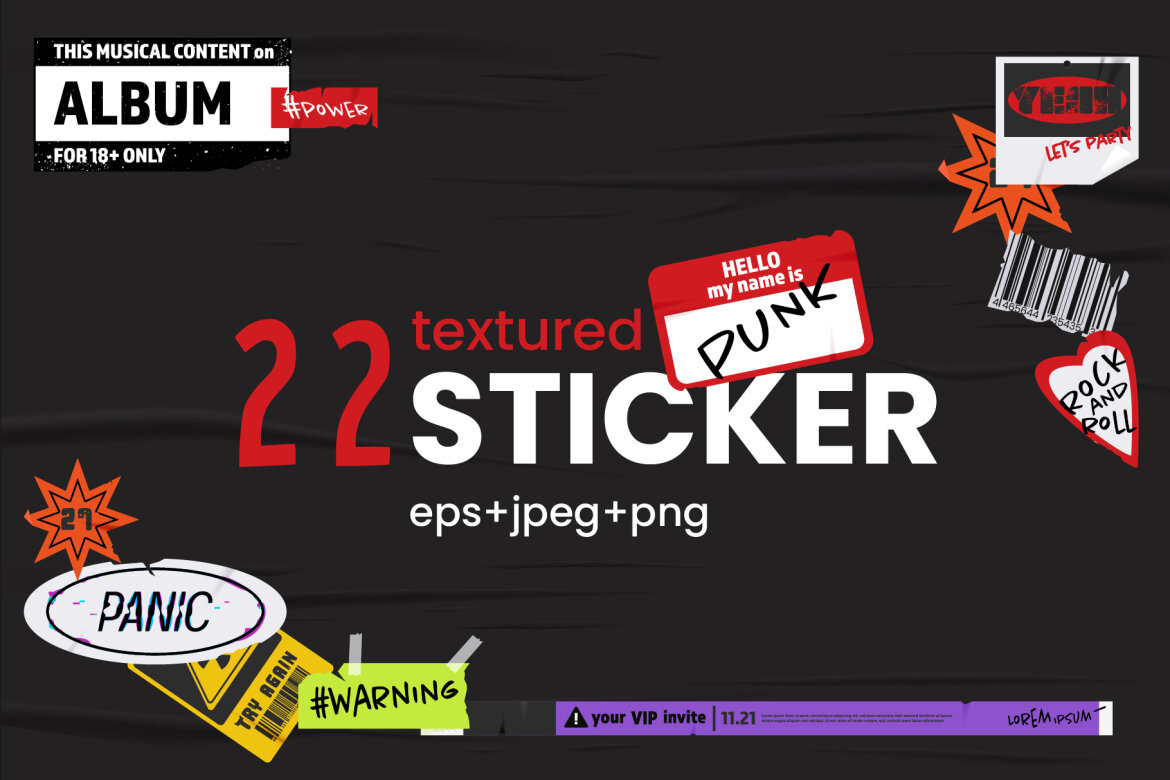 The punk stickers set with texture | Deeezy