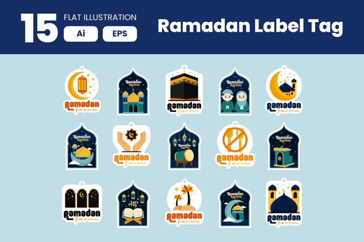 Collection of Ramadan Sticker Label Element in Flat Illustration | Deeezy