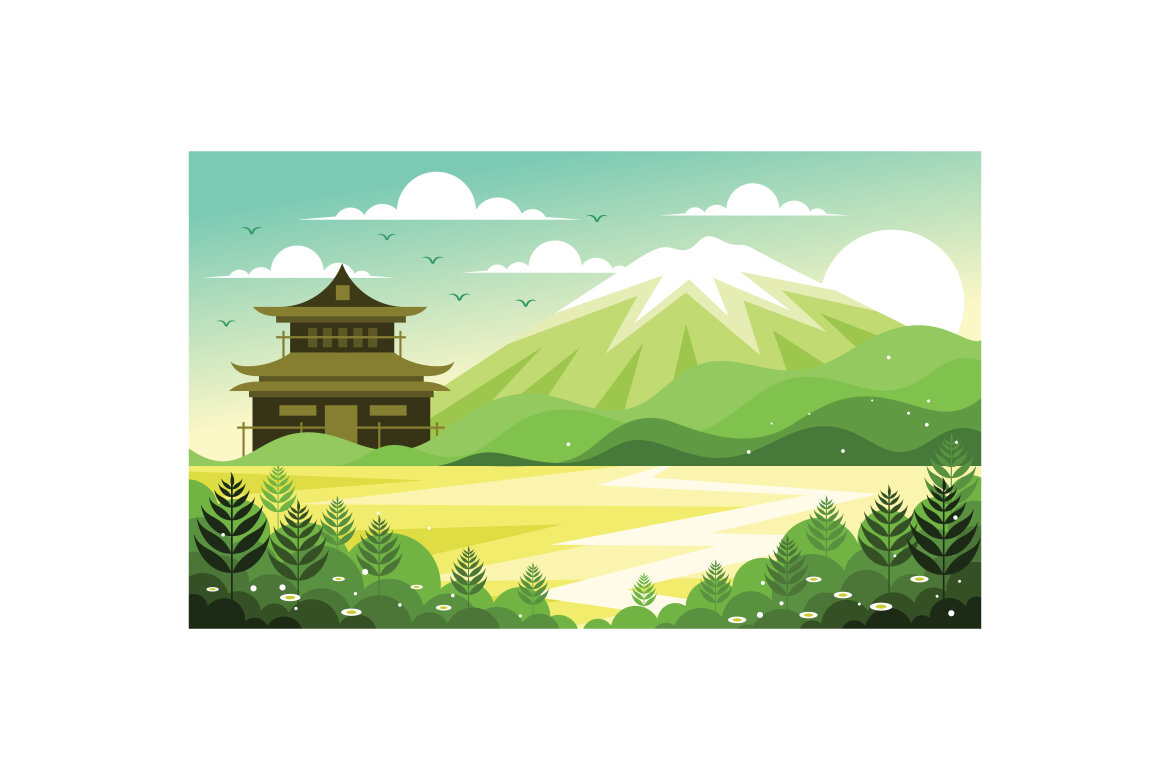 Japanese Nature with Castle Illustration | Deeezy