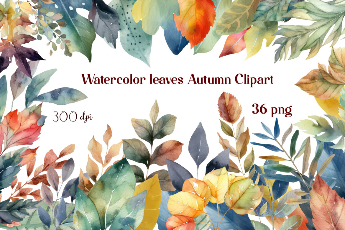 Leaves autumn clipart. Fall illustration Bundle | Deeezy
