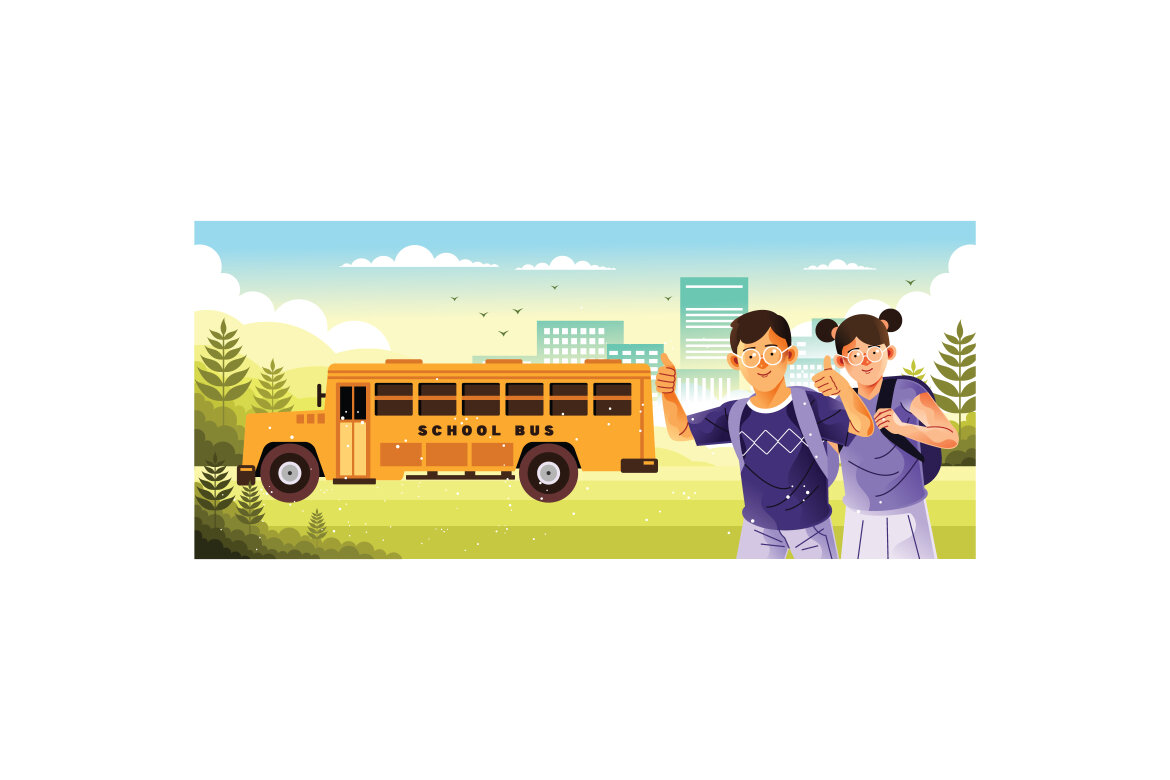 Students Go to School with the Bus Illustration | Deeezy