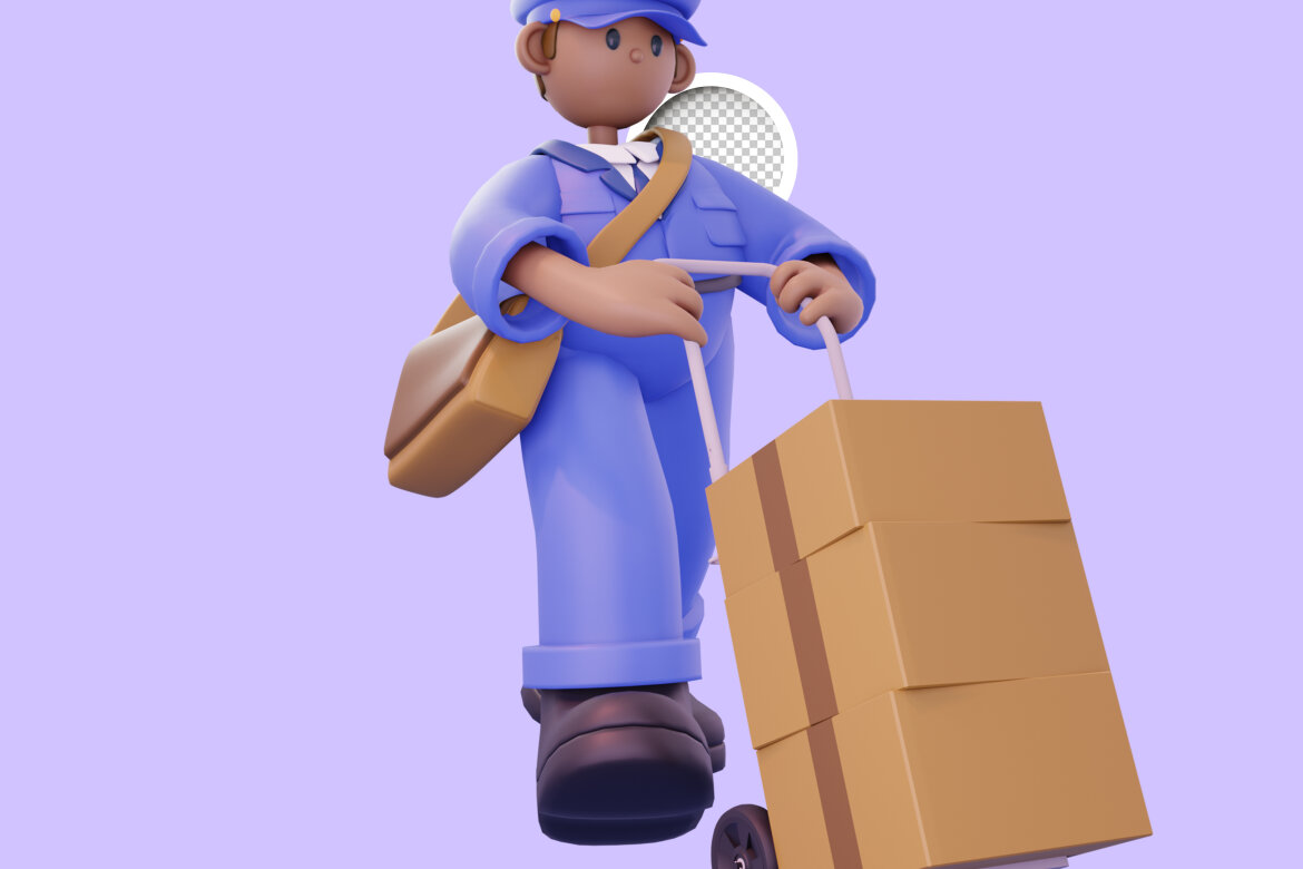 Postman pushing a parcel trolley | Deeezy