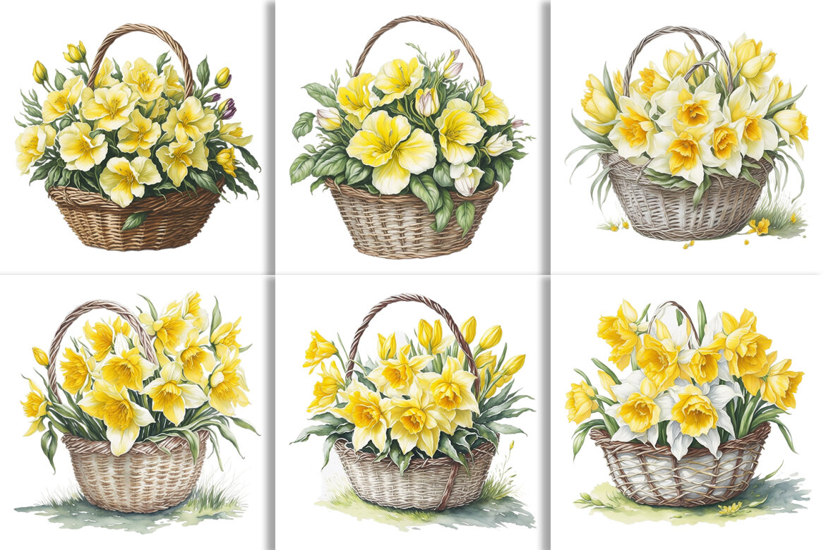 Watercolor Floral Flower Basket Design | Deeezy