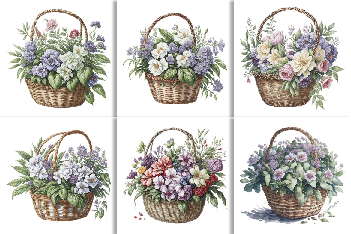 Watercolor Floral Flower Basket Design | Deeezy