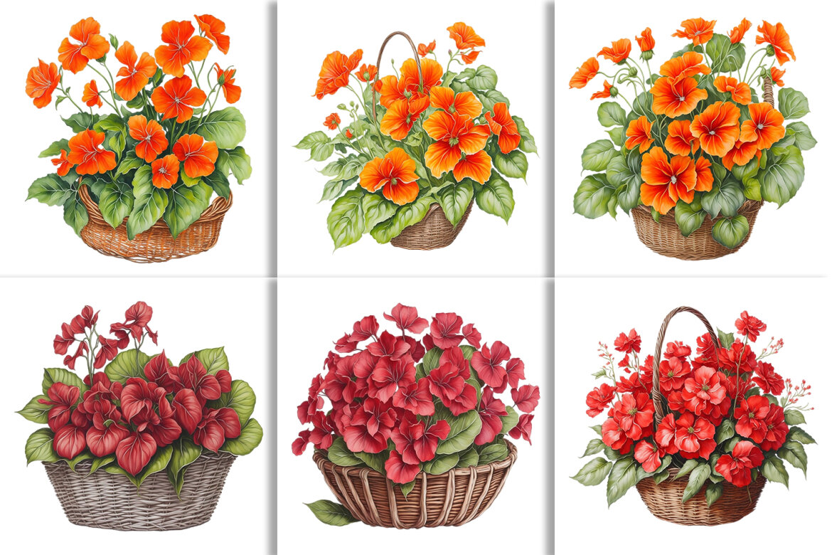 Watercolor Floral Flower Basket Design | Deeezy