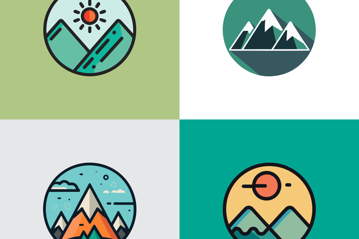 Minimalist Flat icons of a mountain on white background | Deeezy