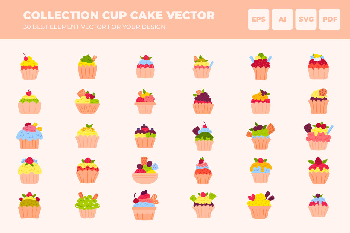 collection of cup cake vector element icon | Deeezy