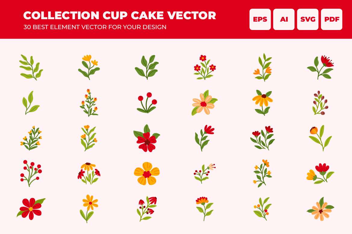 collection of colorful floral vector elements | Deeezy