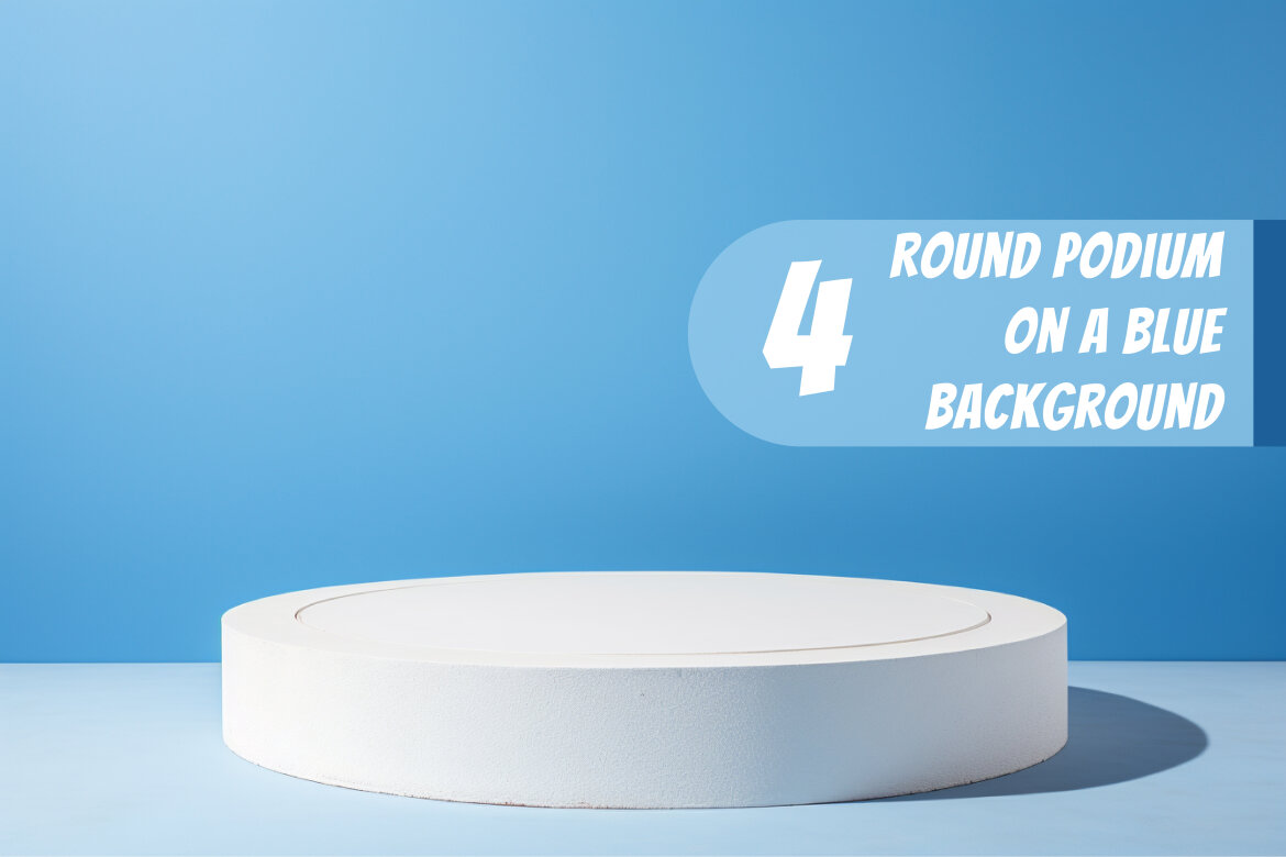 4 Images of small round podium white on a blue background | Deeezy