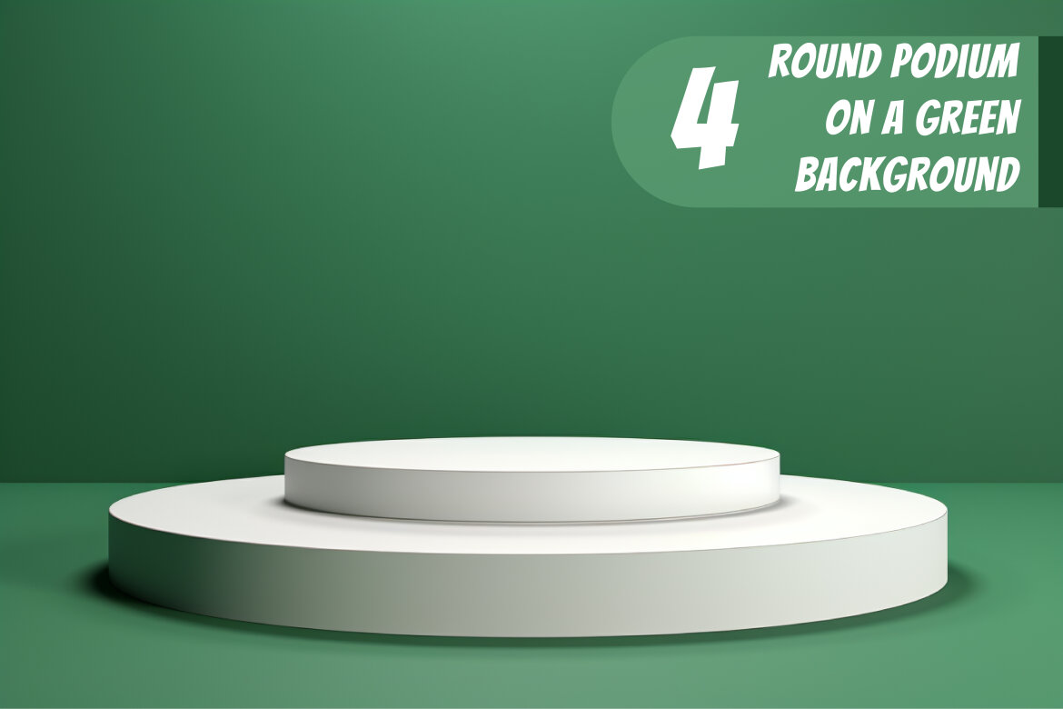 4 Images of small round podium white on a green background | Deeezy