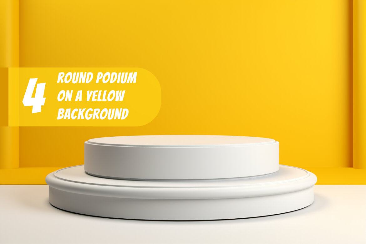 4 Images of small round podium white on a yellow background | Deeezy