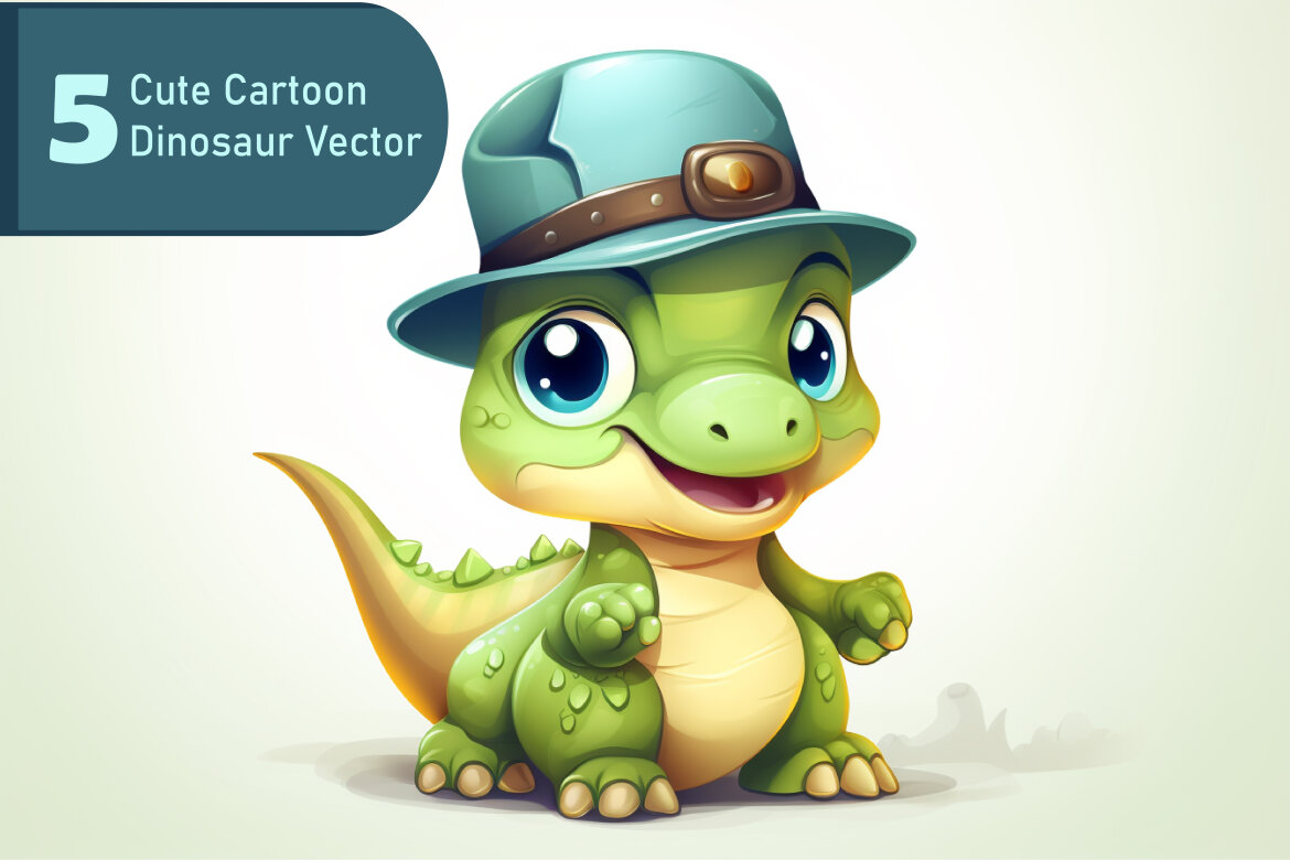vector cartoon dinosaur wearing a hat | Deeezy