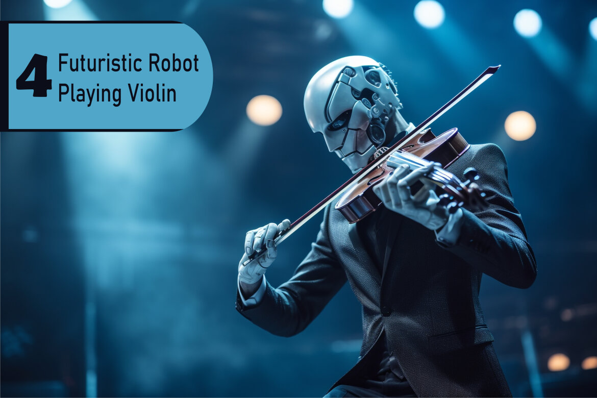 Futuristic robot playing violin on stage | Deeezy