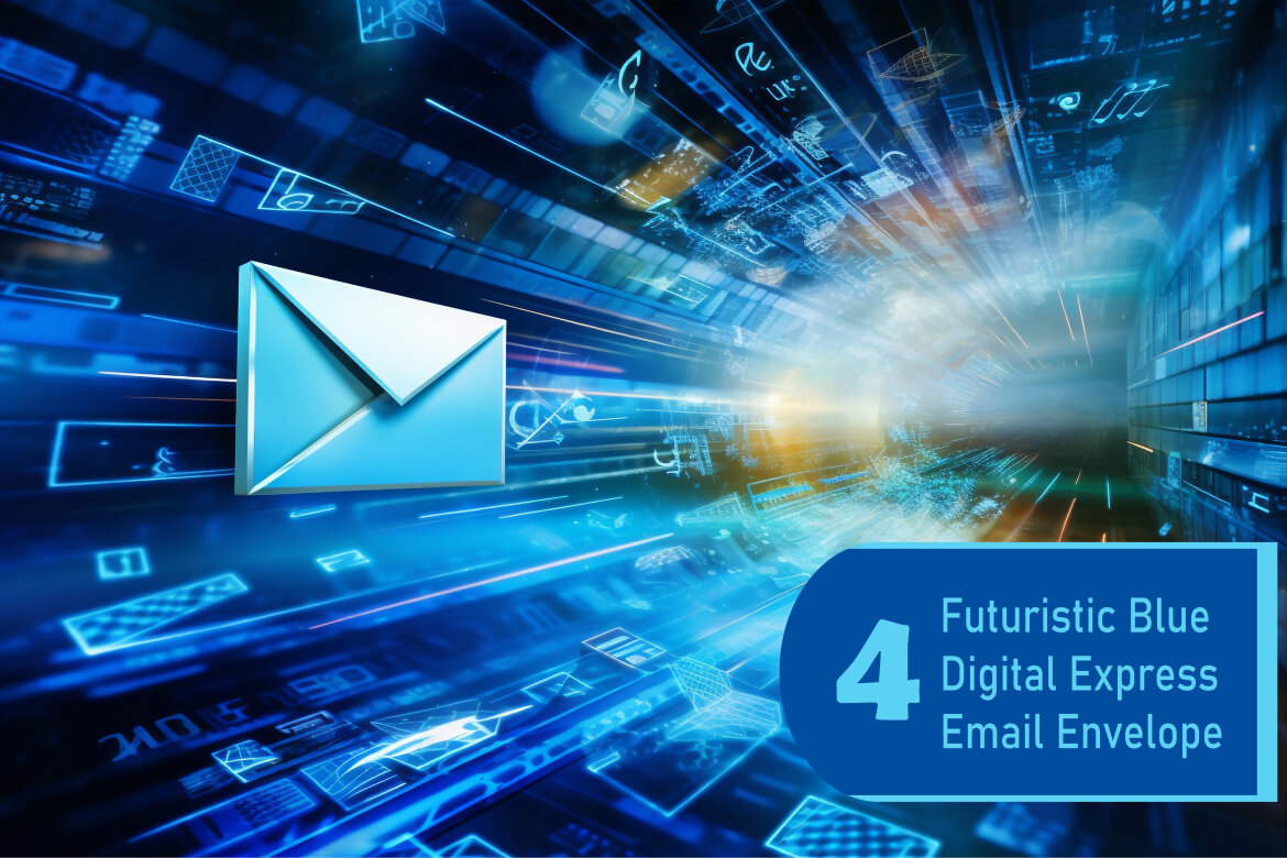 Futuristic blue digital express email envelope and parcel abstract ...