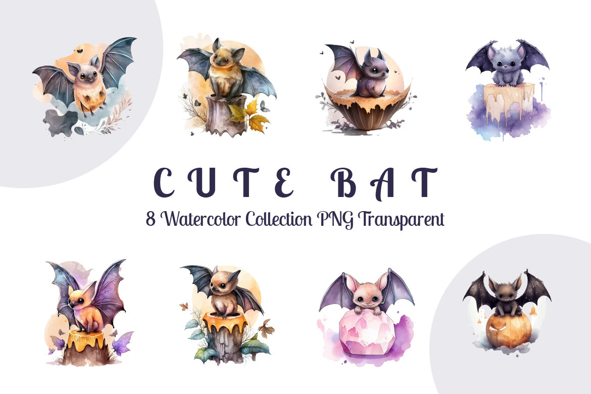 watercolor cute bat collection vol. 1 | Deeezy