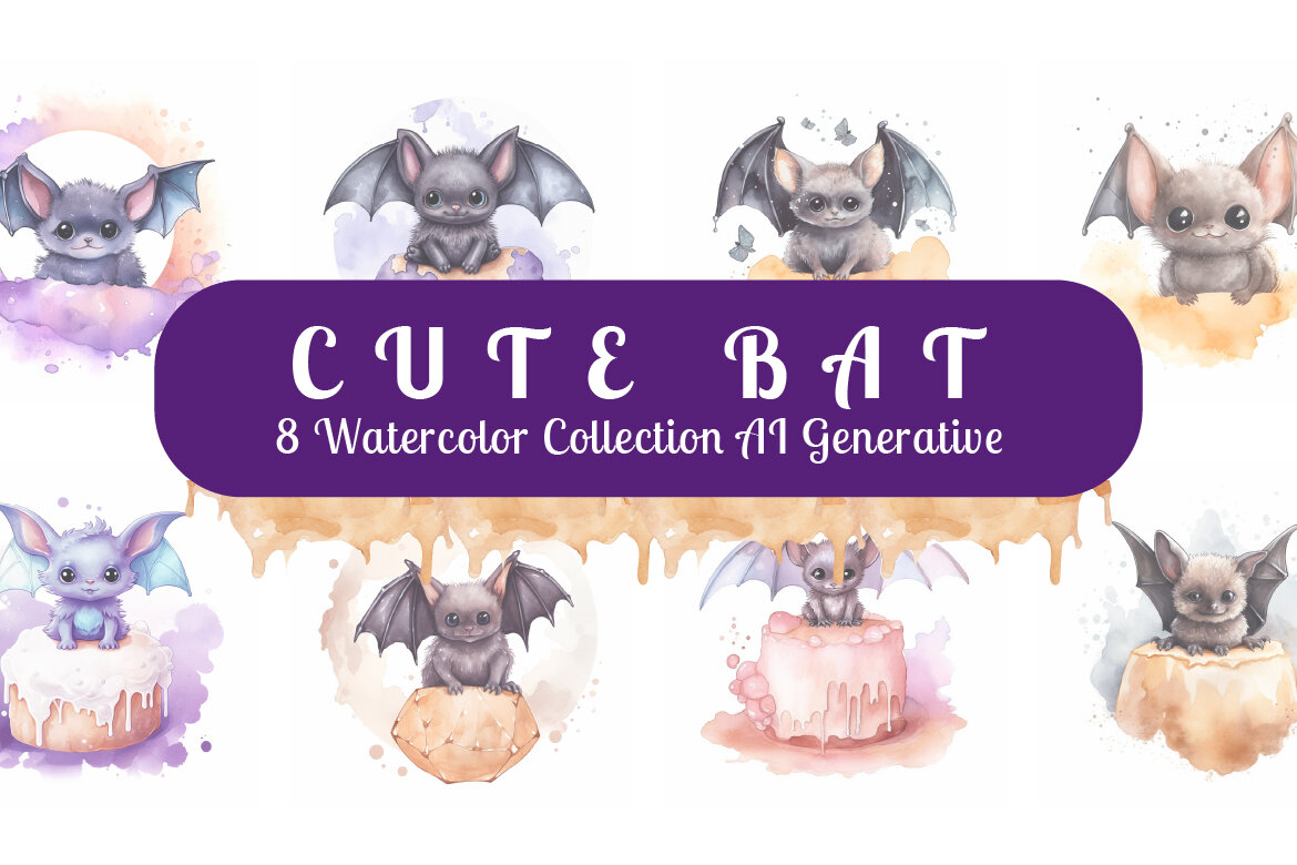watercolor cute bat collection vol. 4 | Deeezy