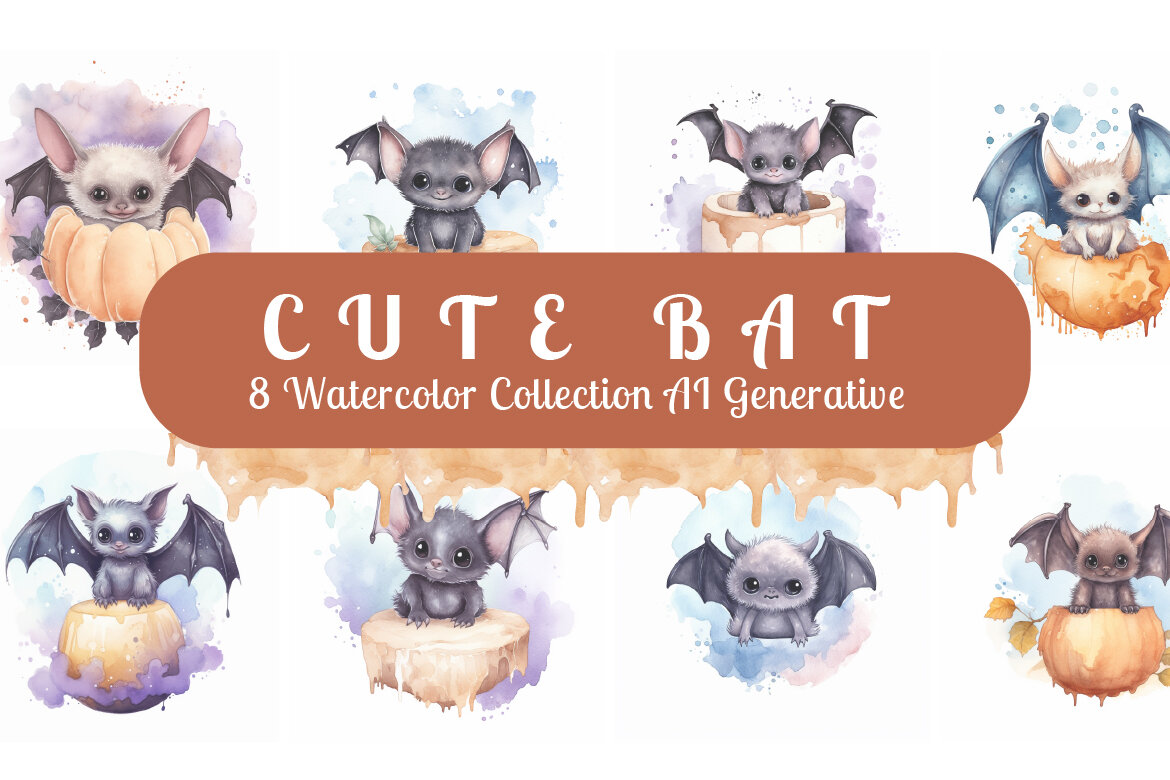 watercolor cute bat collection vol. 5 | Deeezy
