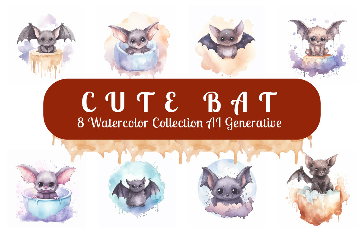 watercolor cute bat collection vol. 7 | Deeezy