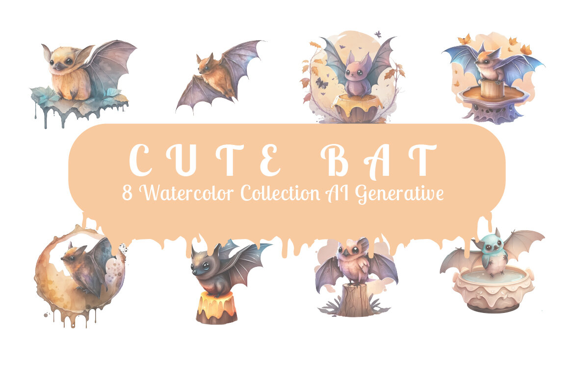 watercolor cute bat collection vol. 10 | Deeezy