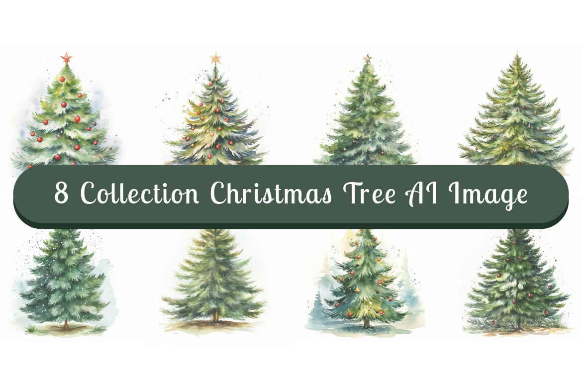 watercolor christmas tree collection vol. 1 | Deeezy