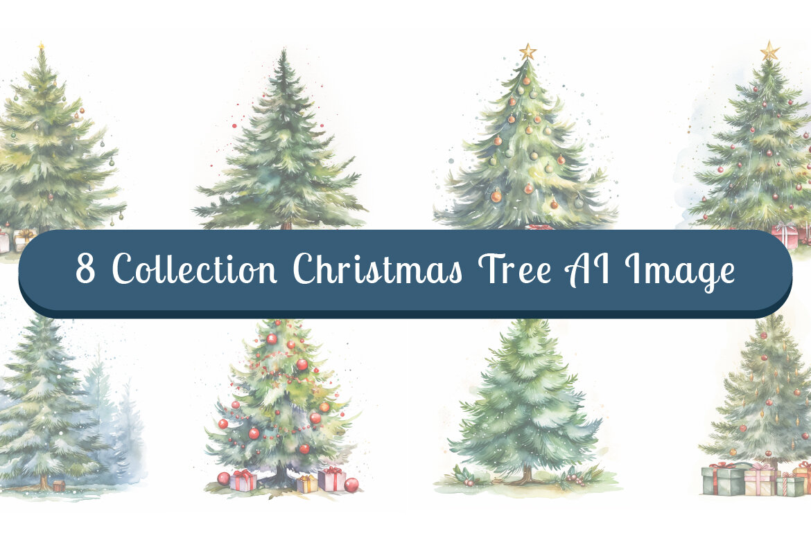 watercolor christmas tree collection vol. 4 | Deeezy
