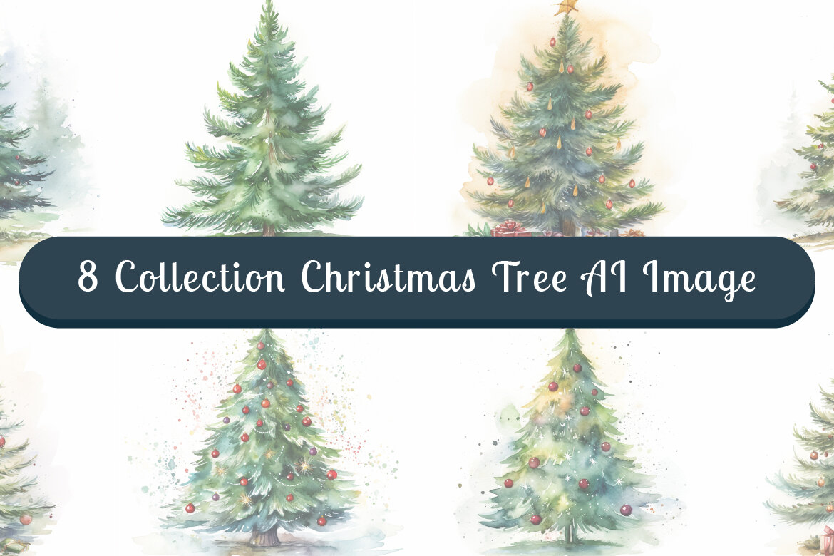 watercolor christmas tree collection vol. 8 | Deeezy