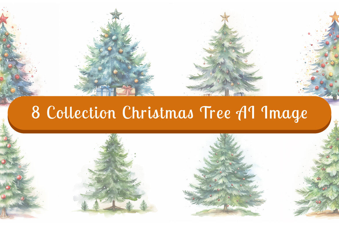 watercolor christmas tree collection vol. 9 | Deeezy
