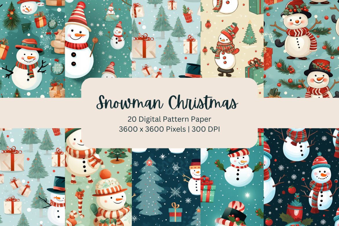 Snowman Christmas Digital Pattern Paper | Deeezy