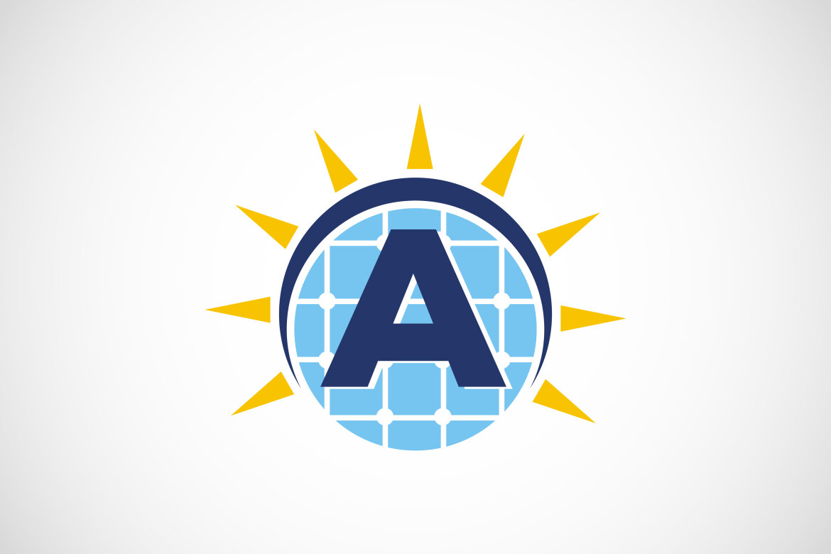 English alphabet with solar panel and sun sign. | Deeezy
