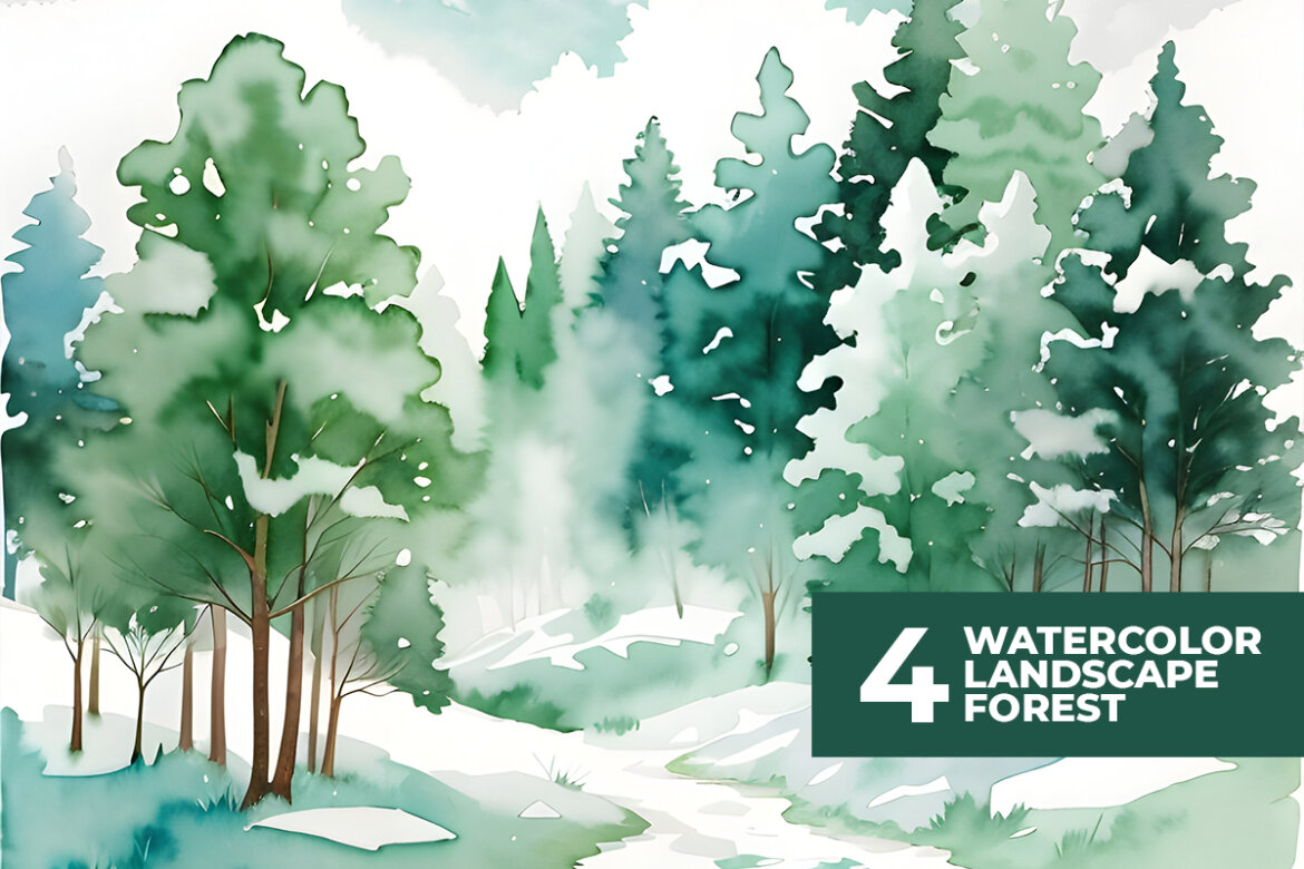 4 Watercolor Landscape Forest Stock Images | Deeezy