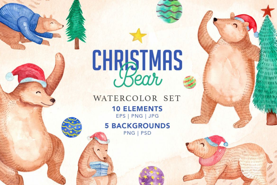 Cute Christmas Bear Watercolor Set | Deeezy