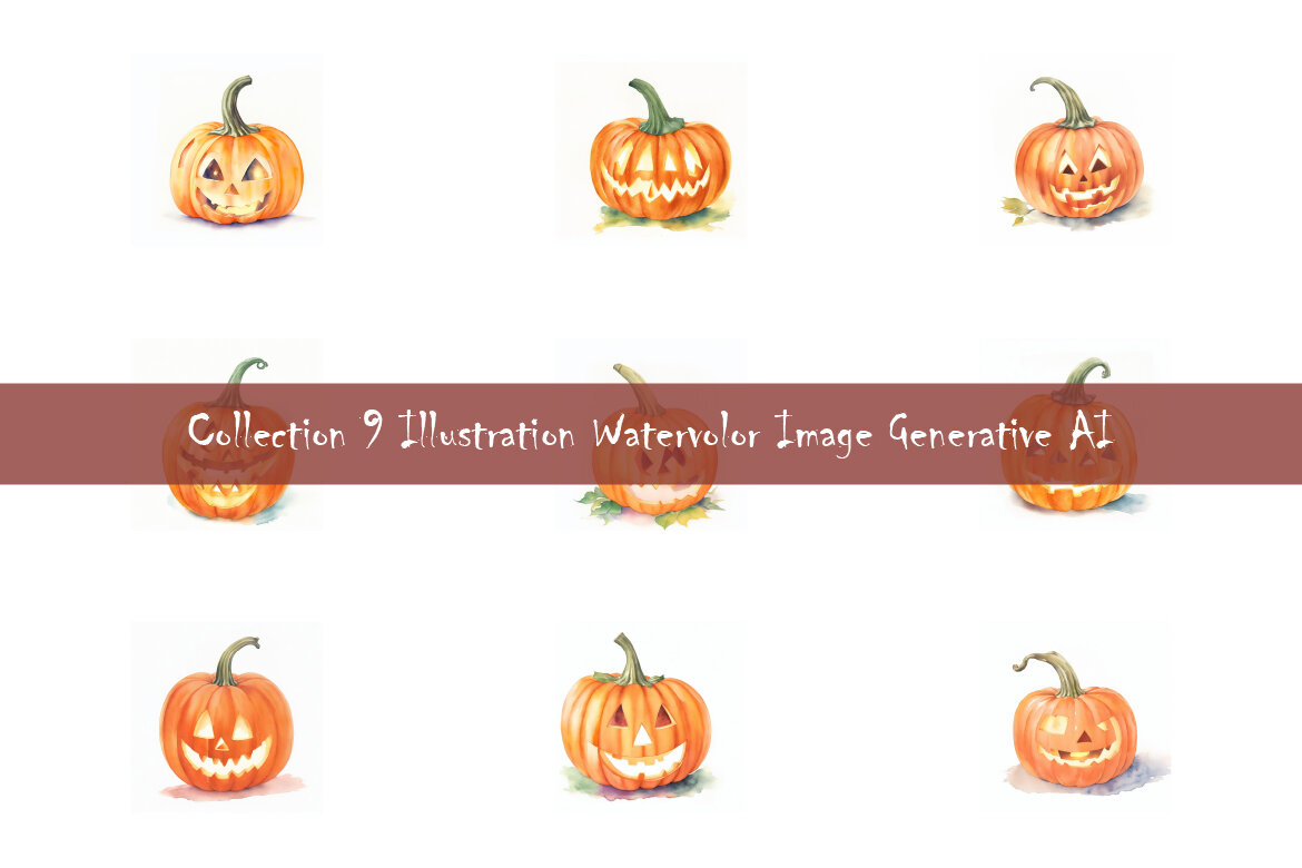 Halloween pumpkin jack o lantern watercolor illustration collection vol ...