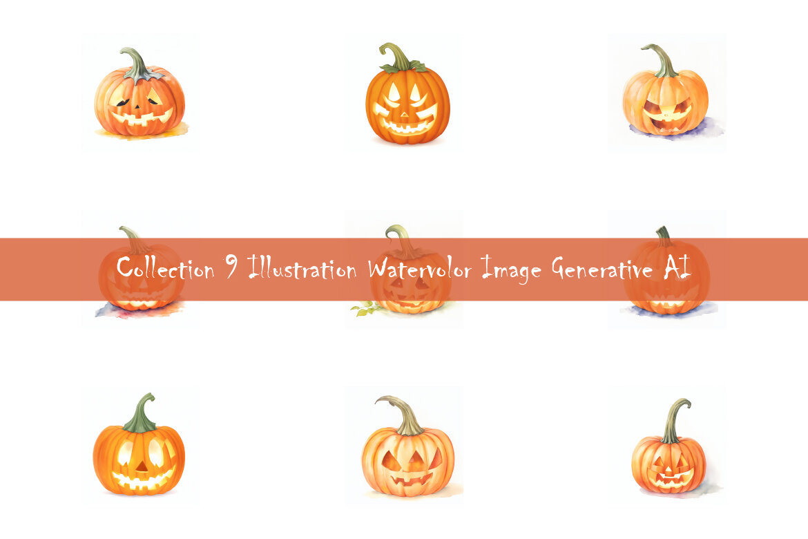 Halloween pumpkin jack o lantern watercolor illustration collection vol ...