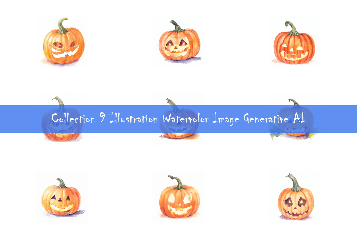 Halloween pumpkin jack o lantern watercolor illustration collection vol ...