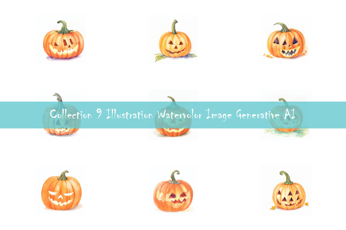 Halloween pumpkin jack o lantern watercolor illustration collection vol ...