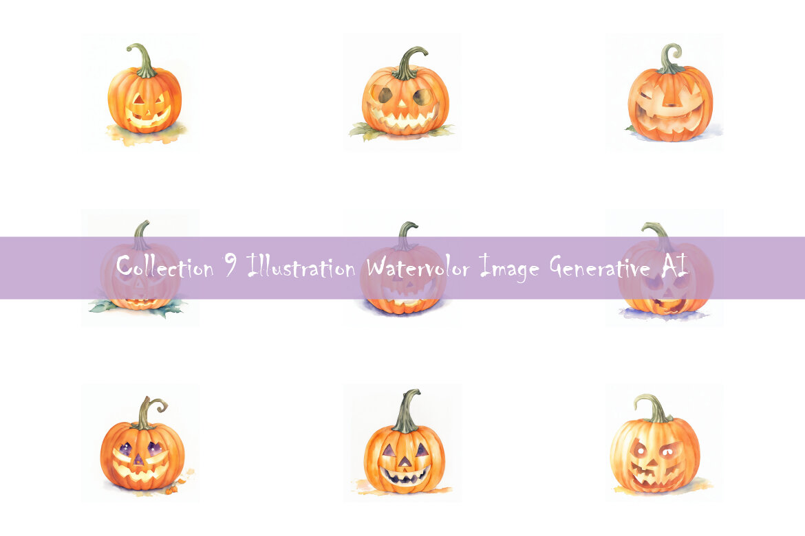 Halloween pumpkin jack o lantern watercolor illustration collection vol ...